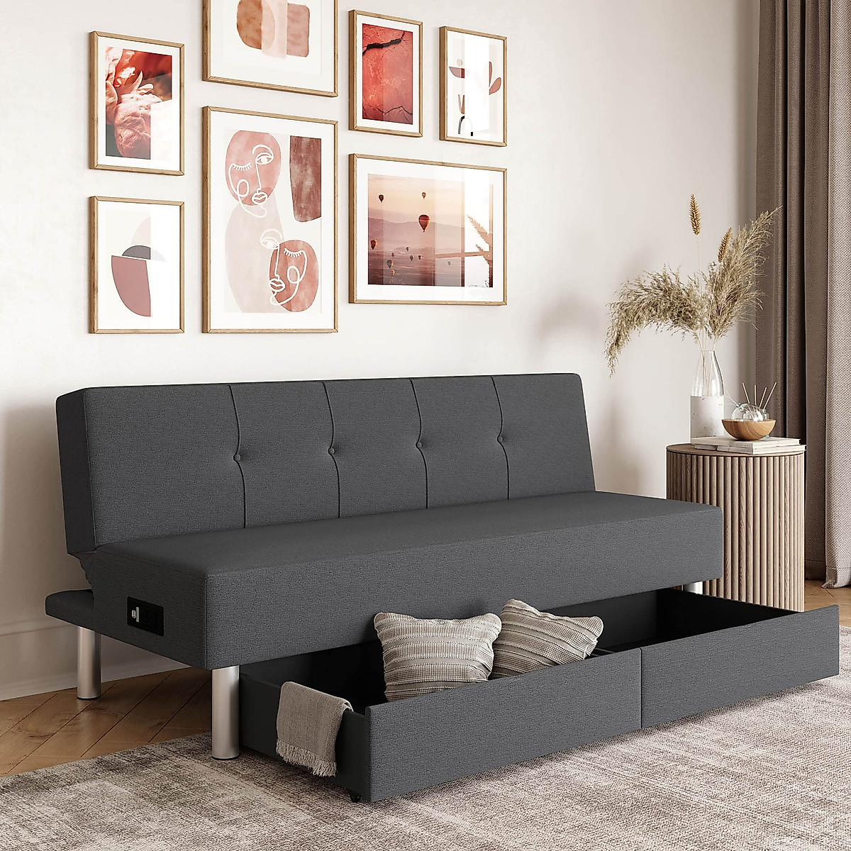 Serta Walton Convertible Sofa Sleeper Microfiber, Charcoal