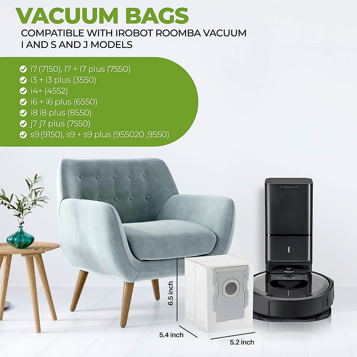 12Pack Vacuum Bags Compatible with iRobot Roomba Bags i & s & j Series, Replacement for iRobot Roomba i1+ i4+ i6+ i7+ i7Plus, i8+ s9+ Vacuum with Automatic Dirt Disposal Bags