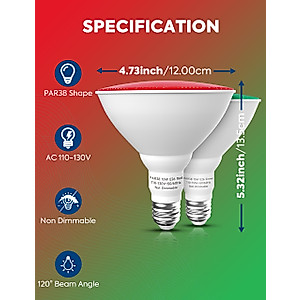 Nouscan PAR38 Red Green LED Lights for Outside [Christmas Combo], 150W Flood Light Bulbs Equivalent, 15W 1200LM, Colored Outdoor Flood Light Bulb, E26 Base Not-dim for Christmas, Halloween, 2 Pack