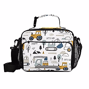 Lunch Bags Boxes Insulated Small Girls Cooler Kids Boys Thermal Childish Truck Excavator for School Student with Shoulder Strap Water-Resistant