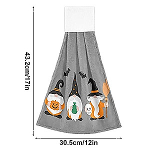 Halloween Gnomes Bats Hanging Kitchen Towels Pumpkin Skull Broom Hand Towel 2PCS Dish Cloth Tie Towel Absorbent Oven Stove Washcloth with Loop for Bathroom Home Decorative