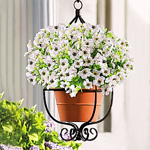 GREENRAIN 6 Bundles Artificial Flowers UV Resistant Fake Plants Outdoor Faux Plastic Flowers Garden Window Box Porch Home Decor (White)