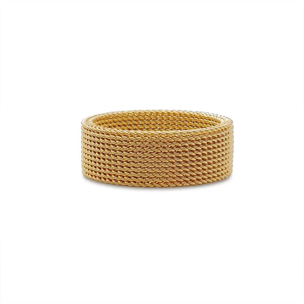 Uarein 1Pc Stainless Steel 8mm Mesh Ring for Women Men.Fashion Wide Woven Mesh Ring Comfort Fit Wire Mesh Band Ring Punk Jewelry Gifts for Wife (Gold, 9)