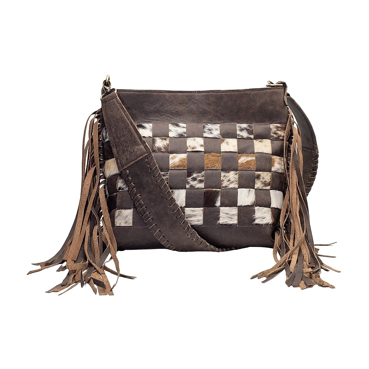 Women's Cowhide Leather Crossbody Bag | Western Classic Shoulder Bag with Fringes Hair on Leather Handbag