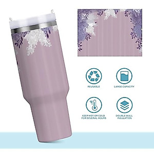 PaChyLuu 40 oz Insulated Tumbler with Handle and Straw Lid, Lilac Flowers Leak-Proof Stainless Steel Travel Coffee Mug for Car Cup Holder