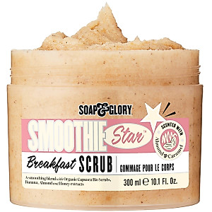 Soap & Glory Smoothie Star Exfoliating Breakfast Body Scrub - Buff & Smooth - Almond & Caramel Scented Body Polish - Brightening Scrub with Honey Extract + Sweet Almond Oil (300ml)
