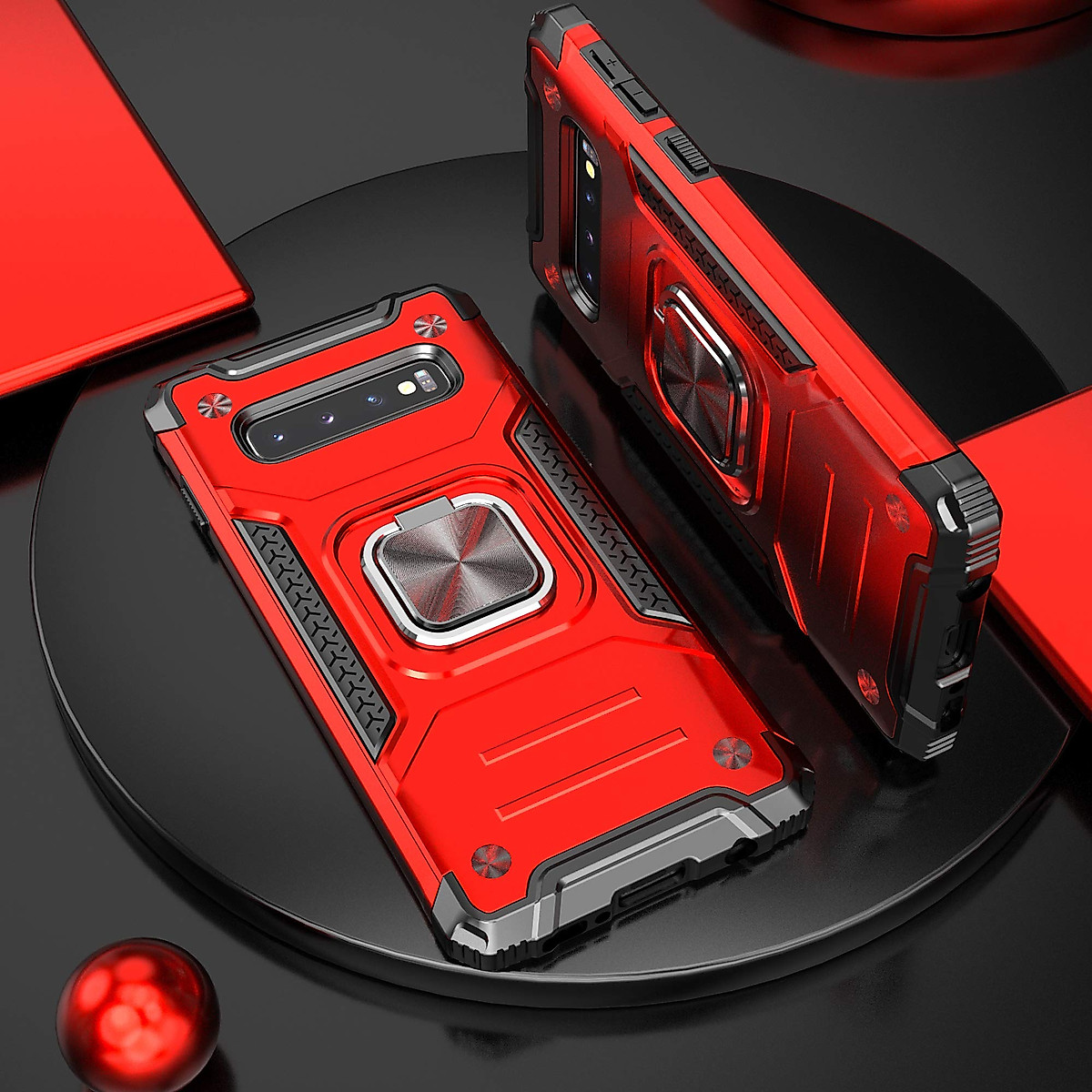 IDYStar for Galaxy S10 Case,Hybrid Drop Test Cover with Car Mount Kickstand Slim Fit Shockproof Hard Resistant Protective Phone Case for Galaxy S10,Red