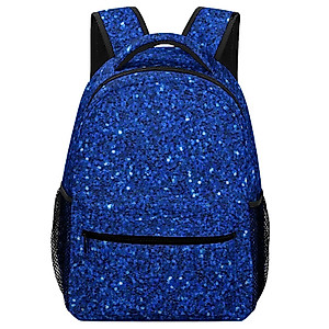 MEIKKO Navy Blue Glitter Backpack Bling Shiny 3d Large computer Bags with Chest Strap,Lightweight Casual Daypack for Women Men Hiking Travel Work and Business 16 Inch