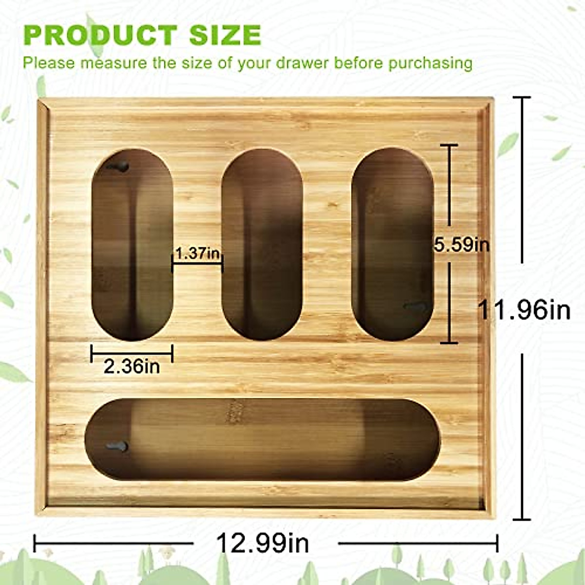 Emuardoe Sandwich Bag Storage Organizer Bamboo Food Bag Container Organizer for Kitchen Drawer Compatible with Food Packaging Bag