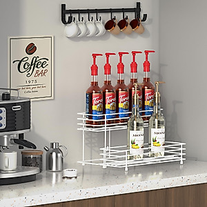 eipizx Coffee Syrup Organizer 2 Tier Syrup Bottle Holder Rack for Coffee Bar 10 Bottles White Wine Bottle Rack Coffee Syrup Stand Shelf for Syrup, Wine, Coffee Bar Organizer for Kitchen Coffee Shop