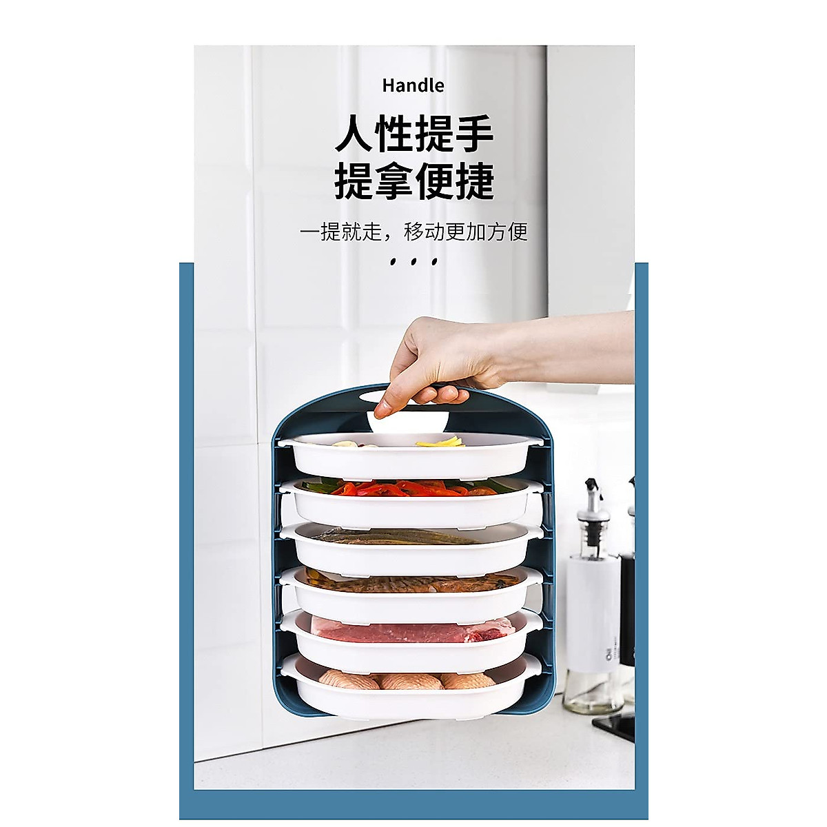 RJfashion Kitchen multifunctional side dish storage box-household multi-layer hot pot vegetable side dish tray-can be superimposed and assembled freely??????????? (white, 6-layer storage)