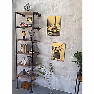 Industrial Pipe Shelving Solid Wood 6-Tier Pipe Shelves 24 inch Ladder Pipe Tall Bookshelf Industrial Floating Wall Shelves for Wall Decor 30 inch Depth Storage Rustic Shelves for Living Room Kitchen