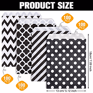 400 Pcs 5 x 7 Inch Paper Treat Bag Black and White Candy Bags Disposable Flat Paper Small Cookie Buffet Snack Packaging for Baked Goods Wedding Food Sandwich