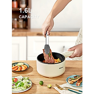 Yabano Electric Pot, 850W Non-Stick Electric Hot Pot with Steamer,1.6L Noodles Cooker with Dual Power Control, Portable Pot For Dorm, Office, Travel with Silicone Spatula Included, BPA Free, White