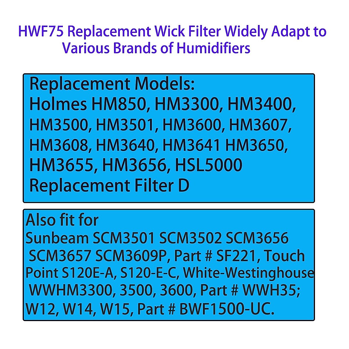 HOMFILBIT HWF75 Replacement Wick Filter Fit for Holmes HWF75 HWF75CS HWF75PDQ-U HF222, Replace Filter D (2 Pack)