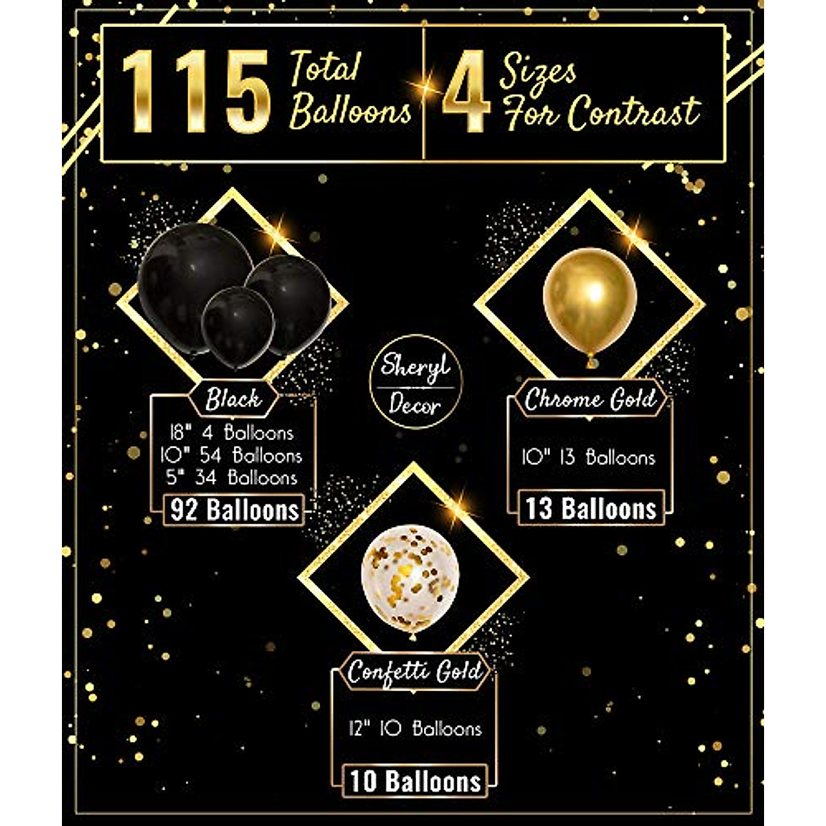 115pcs – Black and Gold Balloon Garland Kit & Arch – Black Gold Balloons Party Decorations – Balloon Arch for Gold and Black Birthday, Graduation, New Years, NYE, Retirement, Wedding, Anniversary