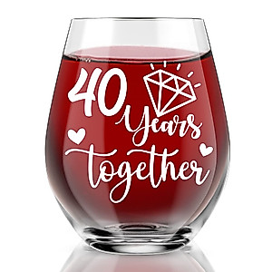 AGMDESIGN Happy 40th Anniversary Wine Glass, 40 Years Together, Wedding Engagement Gifts for Women Men, 40 Year Anniversary Party Decor, His And Hers Gifts Ideas for Anniversary