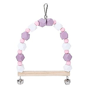 GLOGLOW Bird Swings, Multi Color Wooden Bird Swings with Bells Parrot Perch Swing Hanging Toys Cage Decoration for Small Medium Parakeets Budgie Bird