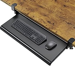 HUANUO Keyboard Tray Under Desk, Ergonomic Large Keyboard Tray with C Clamp, Updated Metal Slide Rail Keyboard Tray Mouse Tray, Pull Out Platform Computer Drawer for Typing, 27.5" W x 12.2" D, Black