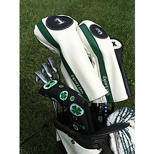Parsaver Shamrock Lucky Clover Golf Blade Putter Cover Lucky Four Leaf Clover Black Covers for Scotty Cameron Odyssey Taylormade Titleist Ping and Mizuno Putters. A Wonderful Golf Gift