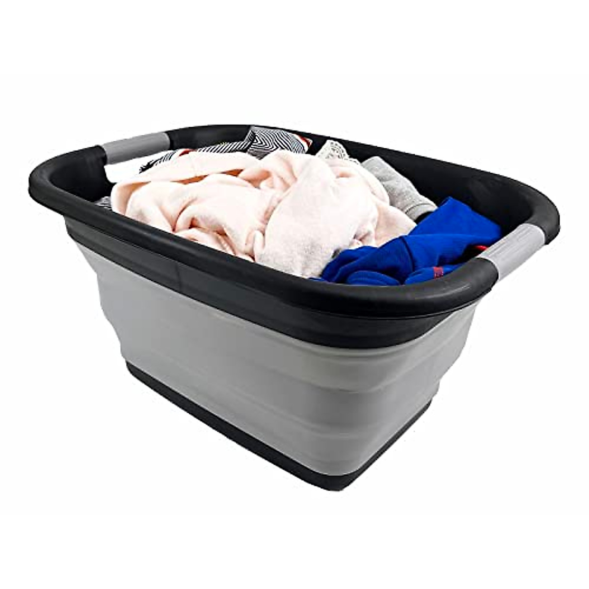 SAMMART 25L (6.6 Gallon) Set of 2 Collapsible Laundry Basket/Tub - Foldable Storage Container/Organizer, Water Capacity: 20L (Alloy Grey + Crystal Blue)