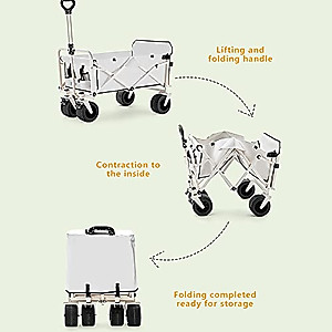 Back Open Folding Garden Utility Wagon With Table, Collapsible Outdoor Small Grocery Carts, 551Lbs Weight Capacity For Shopping & Storage, With 360 Degree Swivel Wheel,White