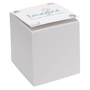 EARTHCUBE Blank White 3.5 Inch Note Cube (Not Sticky) Made in USA (Paper US or CAN) 100% Recycled 700 Tear-off Pages (Not Loose) 'Imagine'