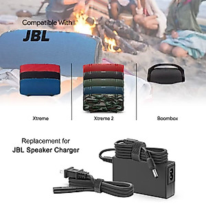 HKY Replacement JBL Xtreme 2 Charger 19V AC DC Adapter Compatible with JBL Xtreme,Xtreme 2,Extreme,Extreme 2,JBL Boombox Portable Wireless Bluetooth Speaker Power Supply JBL Speaker Charger Cord