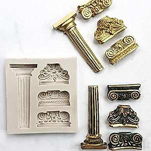 Set of 2 Roman Column Silicone Fondant Mold Greek Marble Pillars Bas Relief Retro European Pattern Clock Gumpaste Chocolate Candy Mold Cake Decorating Tool