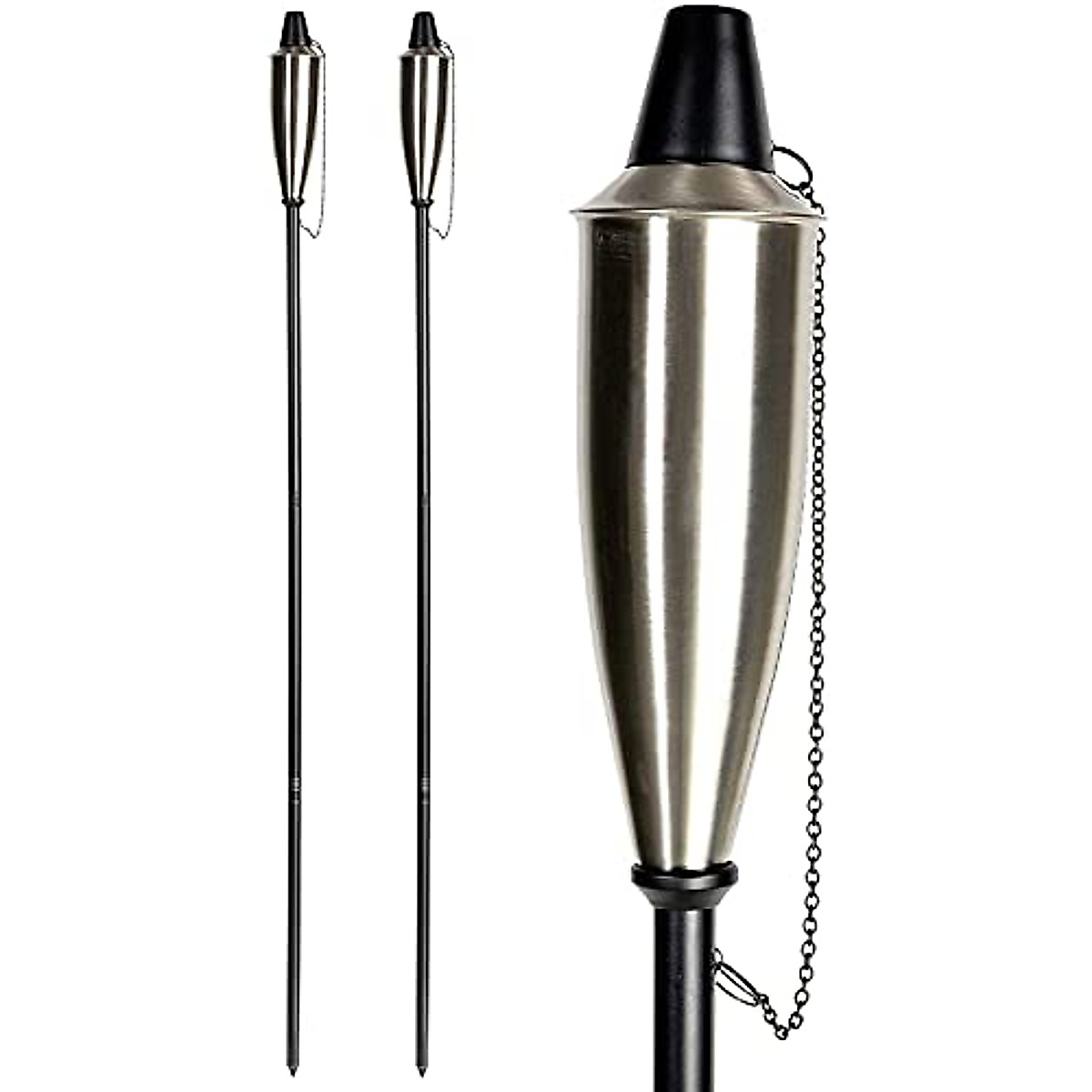 Garden Torch Set of 4 Garden Backyard Landscape Lanterns - 60 Inch Citronella Patio Metal Torch (Satin Silver) by Deco Window