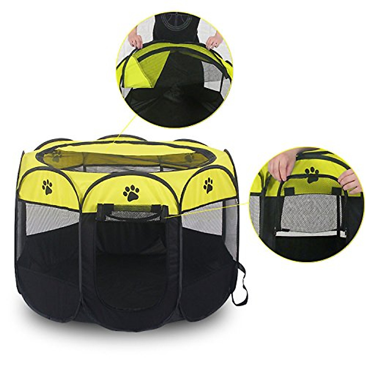 Pop Up Tent Pet Playpen Carrier Dog Cat Puppies Portable Foldable Durable Paw Kennel Yellow S