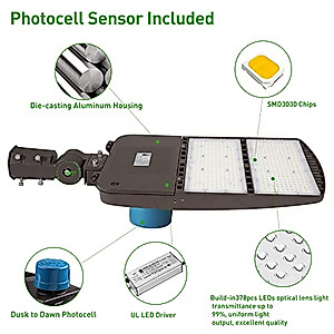 LED Parking Lot Lights with Dusk to Dawn Photocell 300 Watt, (1000W MH/HPS Equiv.) 5000K 42000LM Dimmable UL/DLC Certified LED Shoebox Lights Slip Fitter Mount