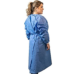 200-Pack Level 2 Disposable Isolation Gown Baluster Fully Closed Double Tie Neck and Waist, SMS 35g, Knitted Cuffs, Fluid Resistant, Blue, Unisex
