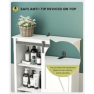 Crestlive Products Over The Toilet Storage Cabinet, Wood Bathroom Organizer with Adjustable Shelves and Sliding Barn Door, Bathroom Space Saver-White