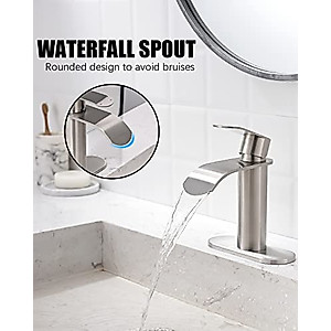 Gnixne Bathroom Sink Faucet Waterfall Bathroom Faucet Brushed Nickel Bathroom Faucets Suitable for 1 or 3 Hole Faucet for Bathroom Sink with 4-Inch Deck Plate