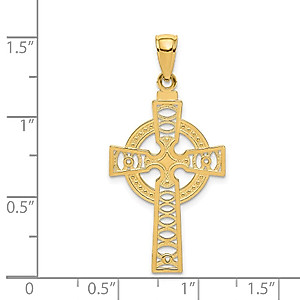Solid 14k Yellow Gold Celtic Knot Irish Claddagh Cross Eternity Circle Pendant Charm - 36mm x 18mm