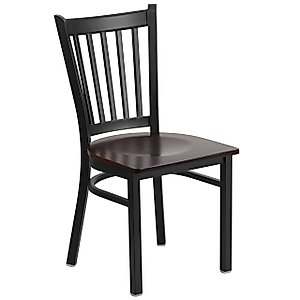 Flash Furniture HERCULES Series Black Vertical Back Metal Restaurant Chair - Walnut Wood Seat