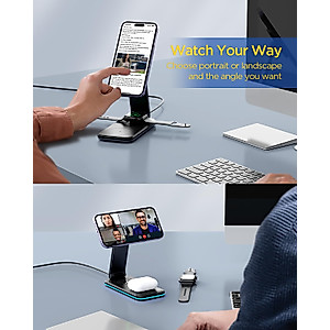 Hohosb Magnetic Charging Station, 3 in 1 Foldable Wireless Charger Stand[Compatible with Magsafe Charger] for iPhone 15/14/13/12 Series, AirPods Pro/3/2,Apple Watch/iWatch(18W Adapter Included)-Black