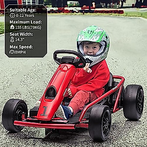 24V Go Kart for Kids 8-12 Years, 300W*2 Extra Powerful Motors, 9Ah Large Battery 8MPH High Speed Drifting with Music, Horn,Max Load 175lbs Outdoor Ride On Toy for Teens,Red