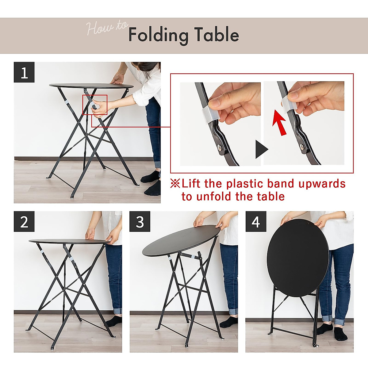 Indoor/Outdoor 3-Piece Foldable Bistro Set, Folding Outdoor Patio Furniture Sets, 2 Chairs and 1 Table, Weather-Resistant Outdoor/Indoor Conversation Set for Patio (Red)