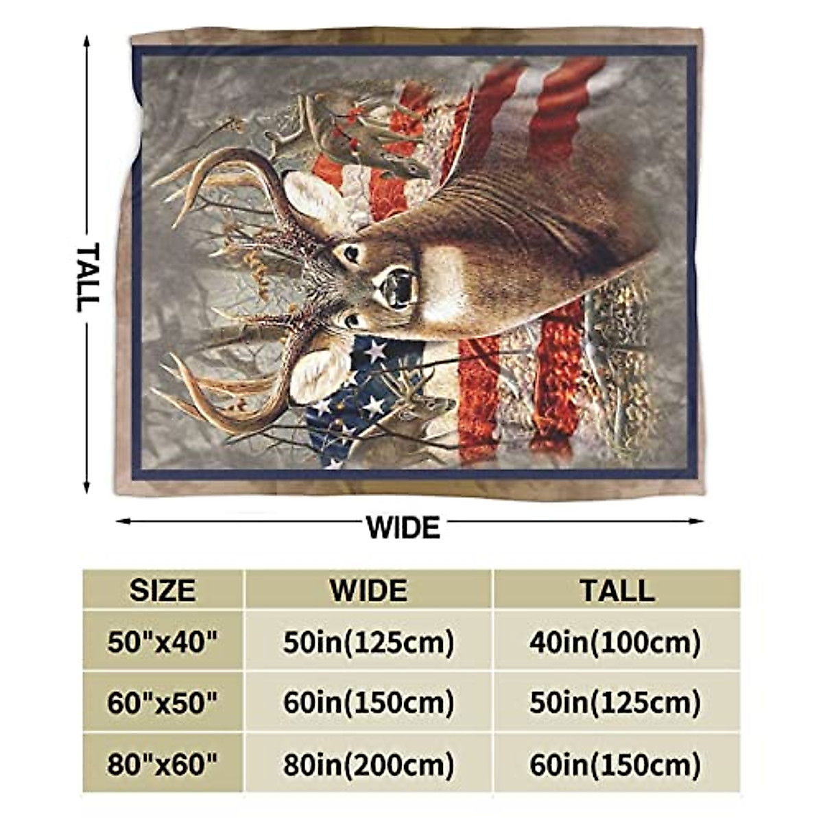 American Flag Deer Blankets 60"X50" Ultra-Soft Flannel Throw Blanket Plush Cozy Throws for Sofa Bed Micro Fleece Blanket for Adults Kids
