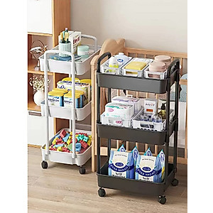 TXT&BAZ Tier Cart 3 Tiers Utility Rolling Cart with Lockable Wheels,Black