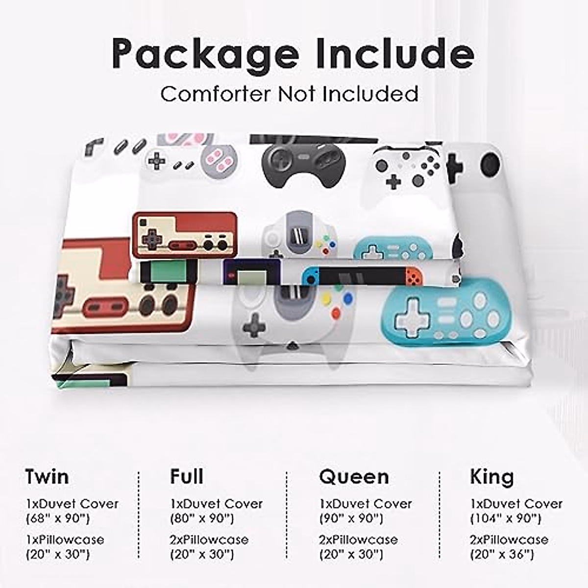 Duvet Cover Twin Size, Game Gaming Retro Wireless Bedding Set with Zipper Closure for Kids and Adults, Wheel Gamepad Steering Comforter Cover with Pillow Sham for Bedroom Bed Decor