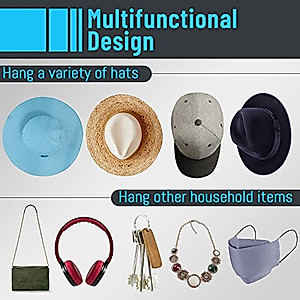 ZHWKMYP 8 Pcs Hat Rack, Adhesive Black Hat Hooks for Wall, Hat Rack Wall Mount for Baseball Caps Boys Room