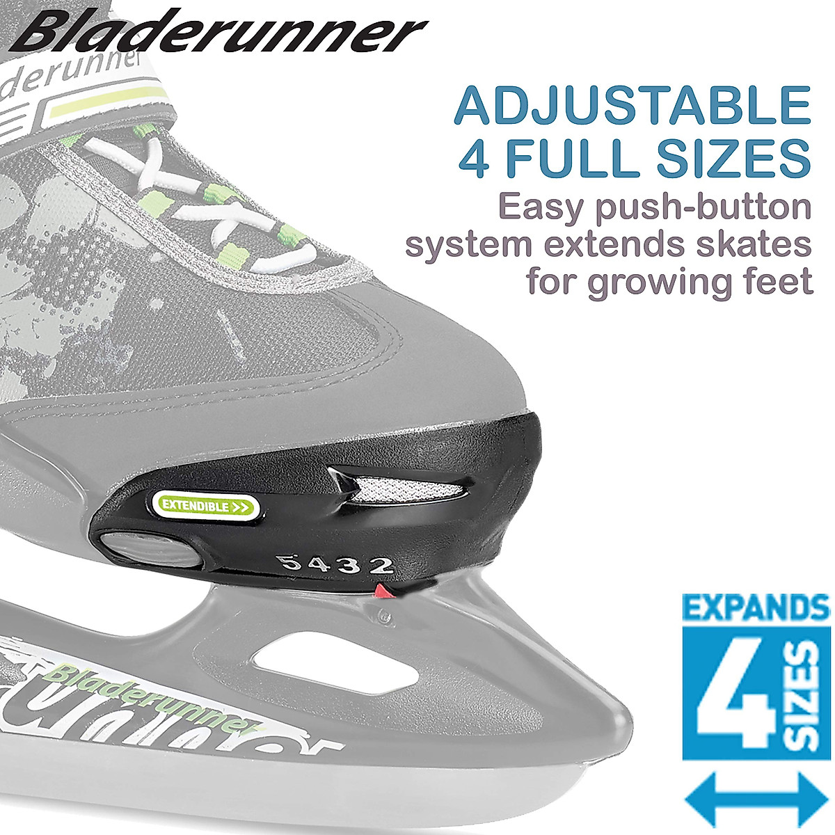 Bladerunner Kids Ice Skates, Black/Green, Size 5-8