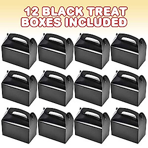 ArtCreativity Black Treat Boxes for Candy, Cookies and Party Favors - Pack of 12 Cookie Boxes, Cute Cardboard Boxes with Handles for Birthday Party Favors, Holiday Goodies