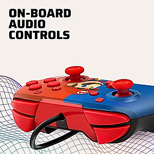 PDP REMATCH Enhanced Wired Power Nintendo Switch Pro Controller, Officially Licensed Switch Lite/OLED Compatible Gamepad, Customizable Programmable Buttons, Super Mario Power Pose (Red & Blue)