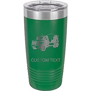 Concrete Mixing Truck 20-Ounce Vacuum Insulated Stainless Steel Tumbler Customized Double-Walled Custom Laser Engraved, Coffee Mug, Personalized, Green