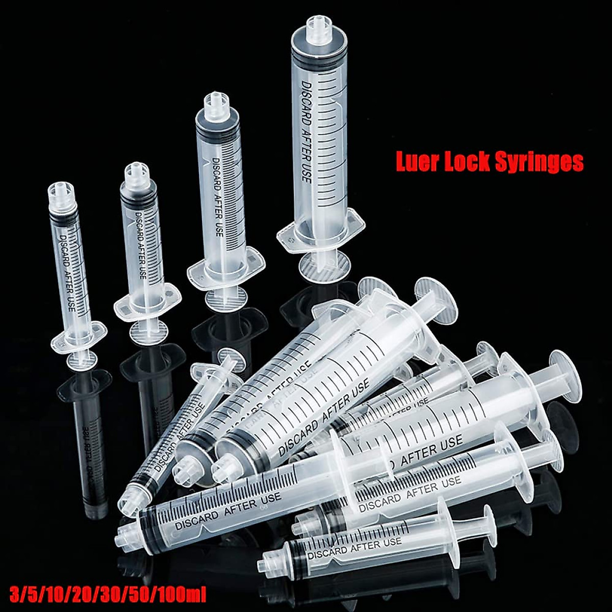 4 Pack 50ml Plastic Syringe Luer Lock With Measurement No Needle for Scientific Labs Liquid Measuring