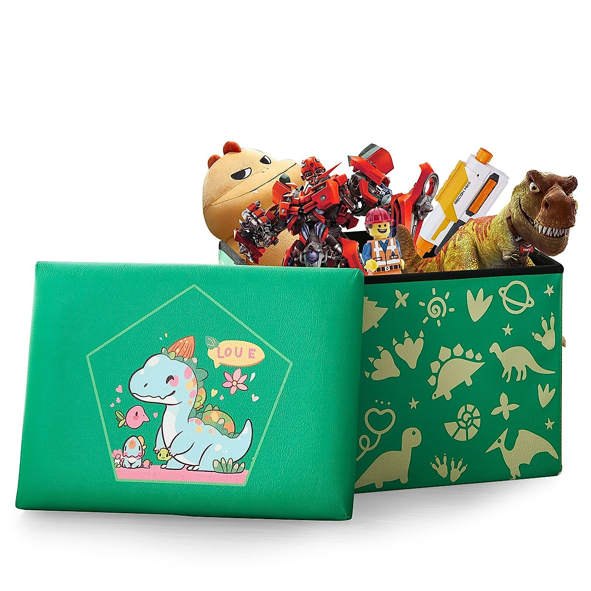 BRIAN & DANY Toy Storage Box, Kids Toy Storage Bins with Lids, Toy Chest Organizer for Room, 16.7x12.4x12.4 Cube (Green Dinosaur)